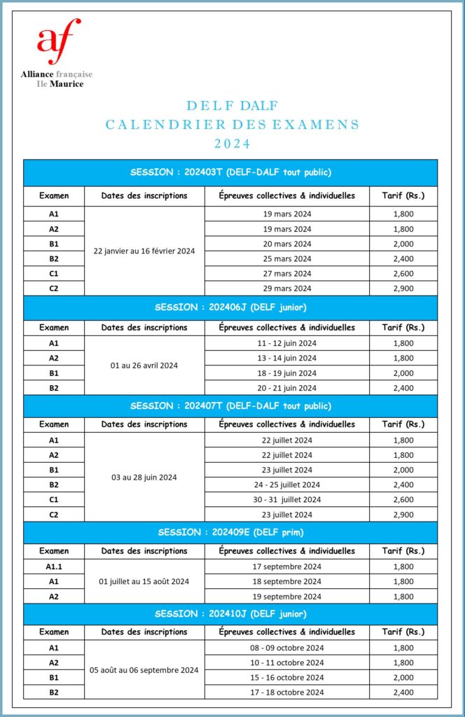 DELF DALF – Alliance Française Ile-Maurice