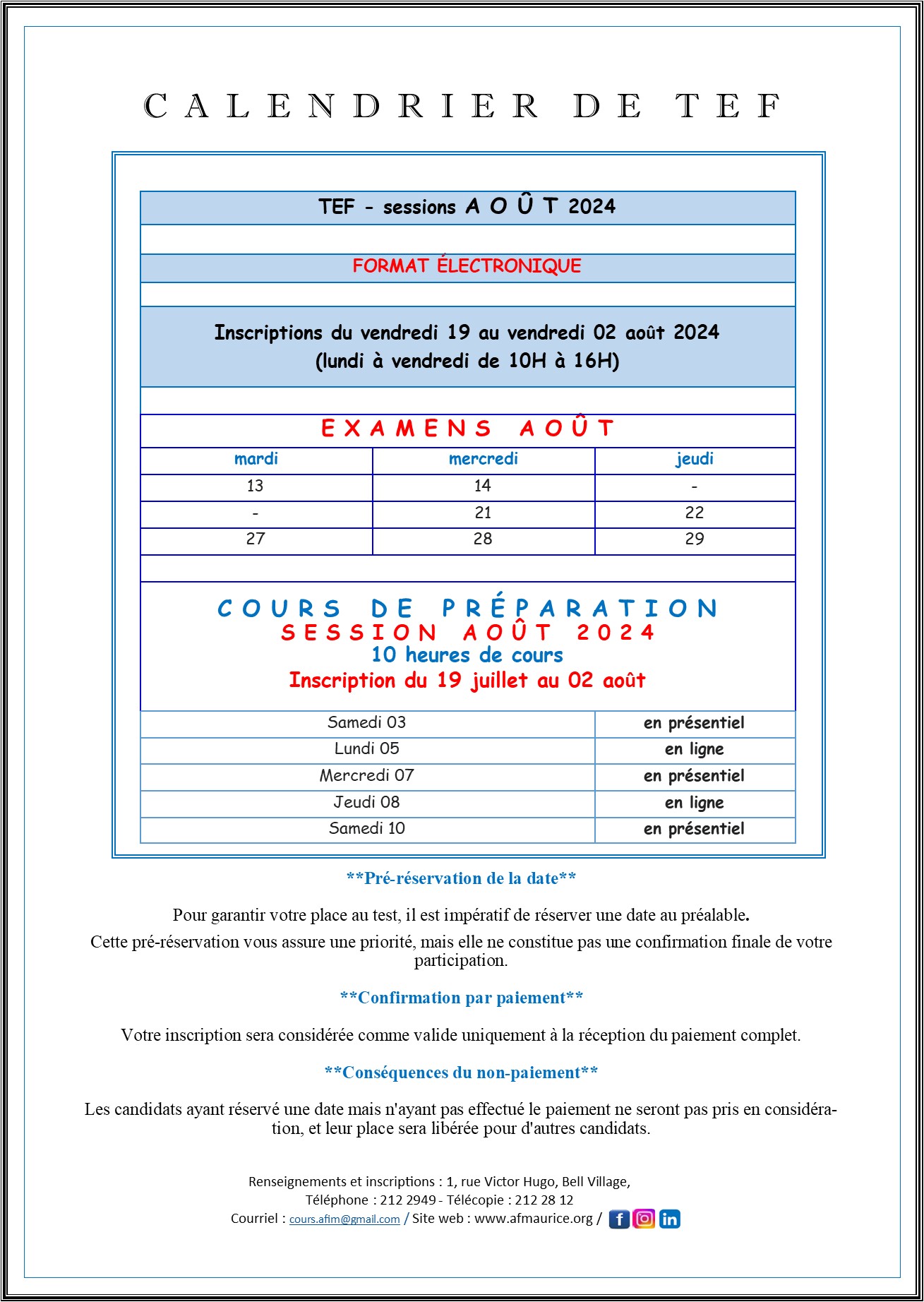 TEF 2023 – Alliance Française Ile-Maurice